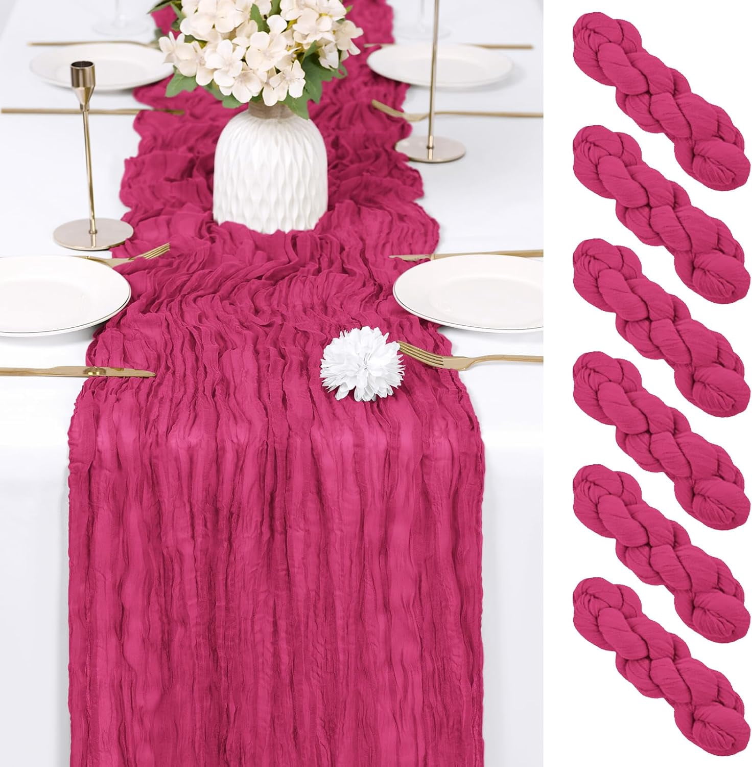 6 Pack Hot Pink Cheesecloth Table Runners 17x108 Inch Semi Sheer Boho ...