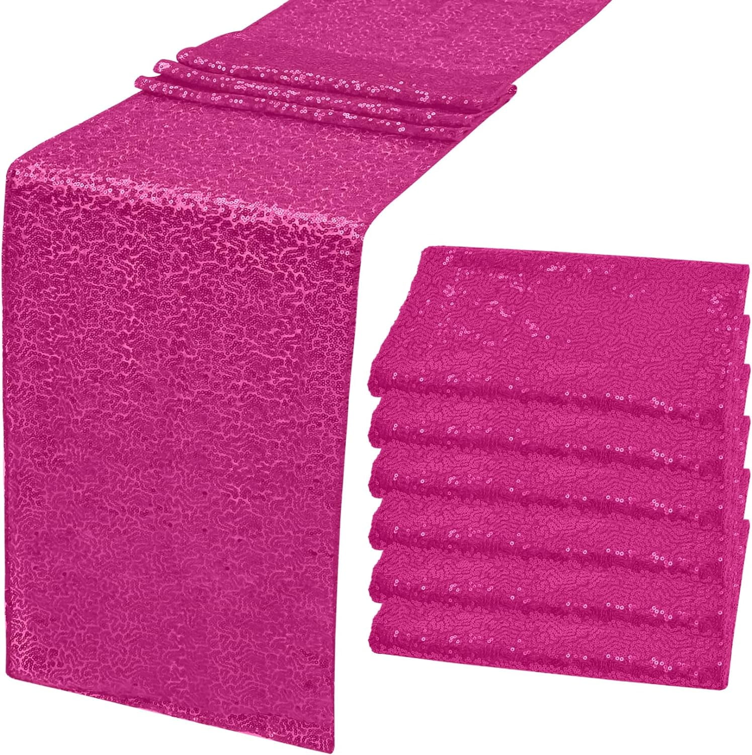 6 Pack Hot Pink Sequin Table Runners 12" x 72" Sparkle Sequin Table Cloths for Wedding Party ...