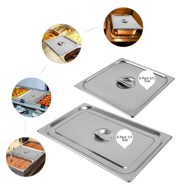 6 Pack Hotel Commercial Steam Table Lid Stackable Stainless Steel Steam ...