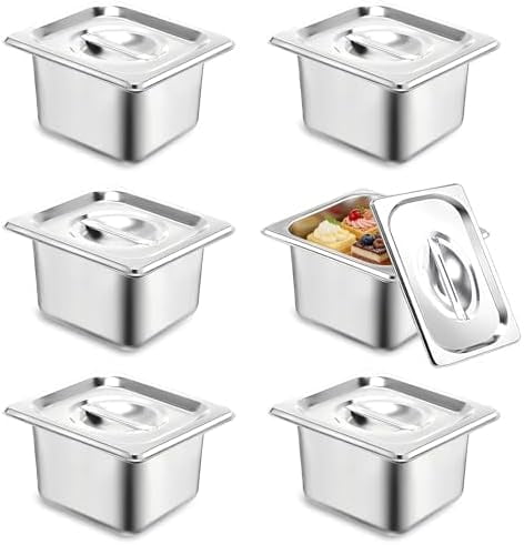 6 Pack Hotel Pans with Lid, 1/6 Size Steam Table Pan Set for Food, 4 ...