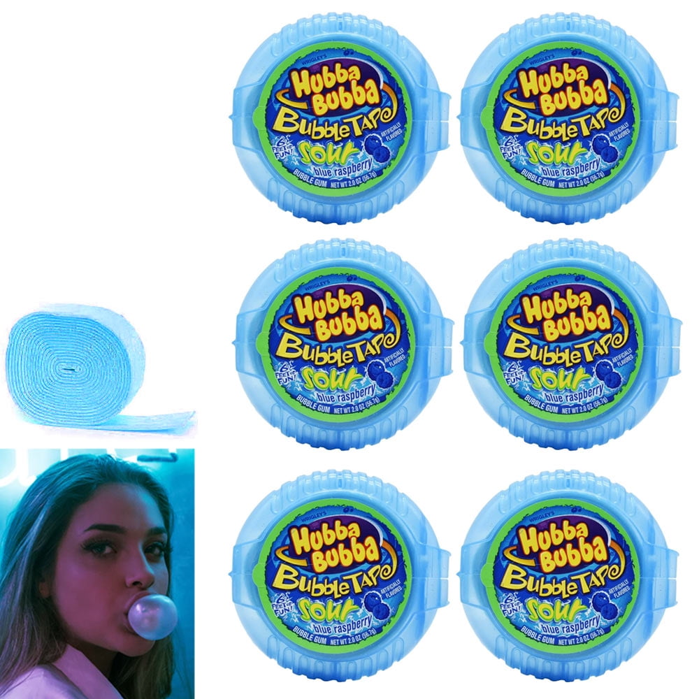 6 Pack Hubba Bubba Bubble Gum Tape Sour Blue Raspberry Fun Chewing Gum ...