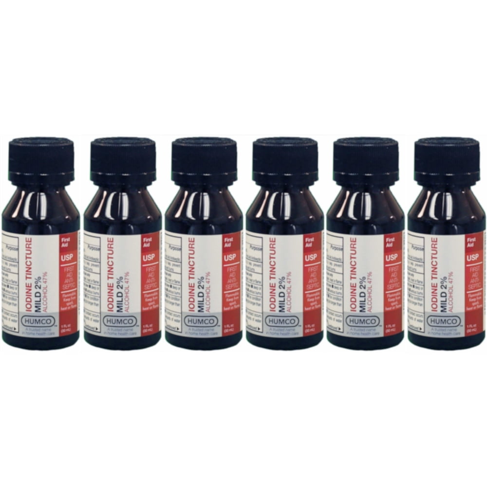 6 Pack - Humco Iodine Tincture Mild 2% USP 1oz Each - Walmart.com