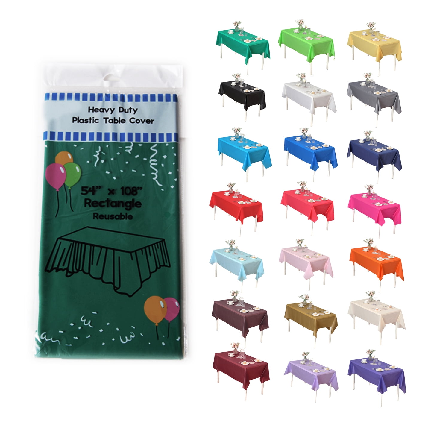 (6 Pack) Hunter Green Premium Rectangle Heavy-Duty Plastic Table Covers ...