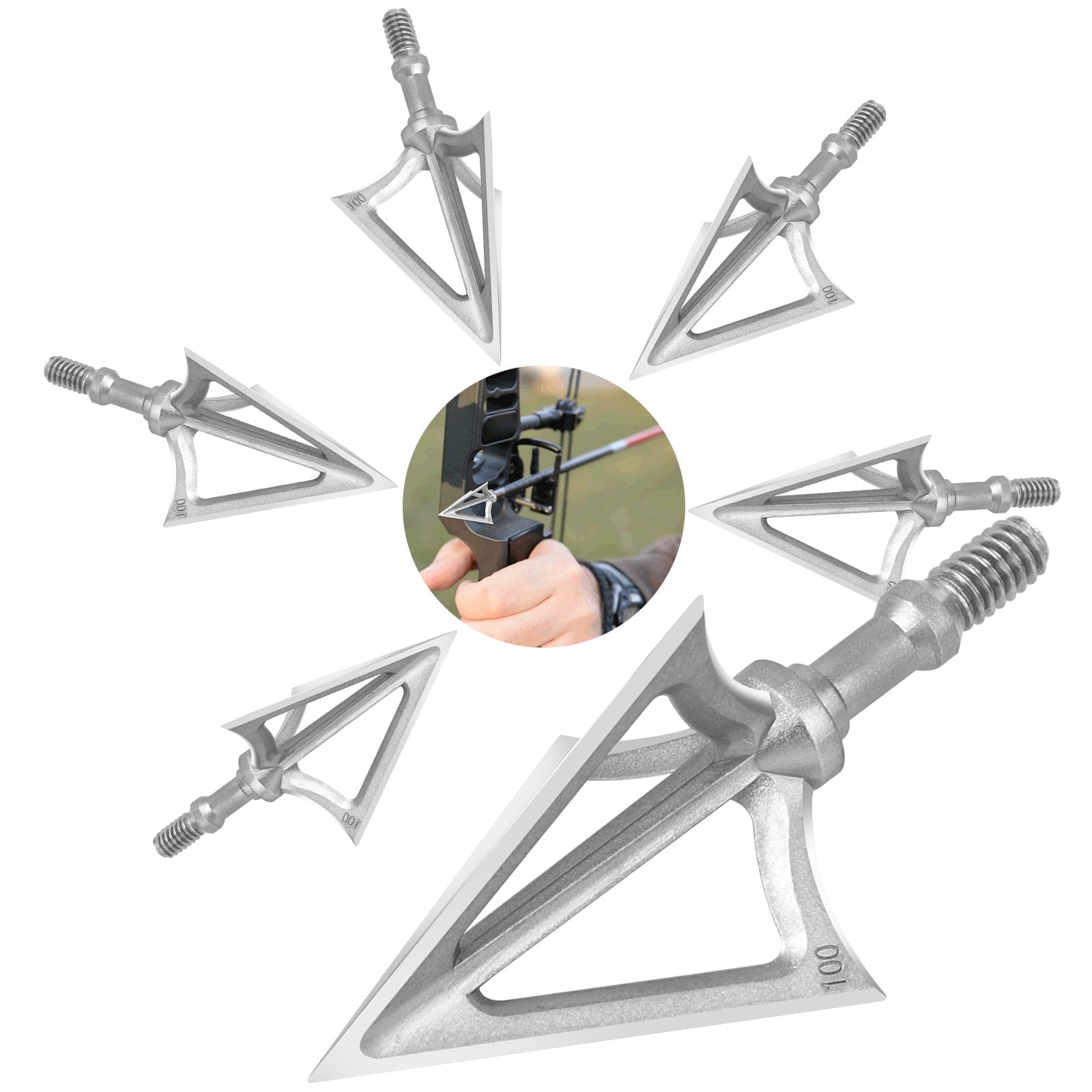 6pcs 100 Grain Hunting Broadheads, EEEkit 3 Fixed Blades Screw-in ...