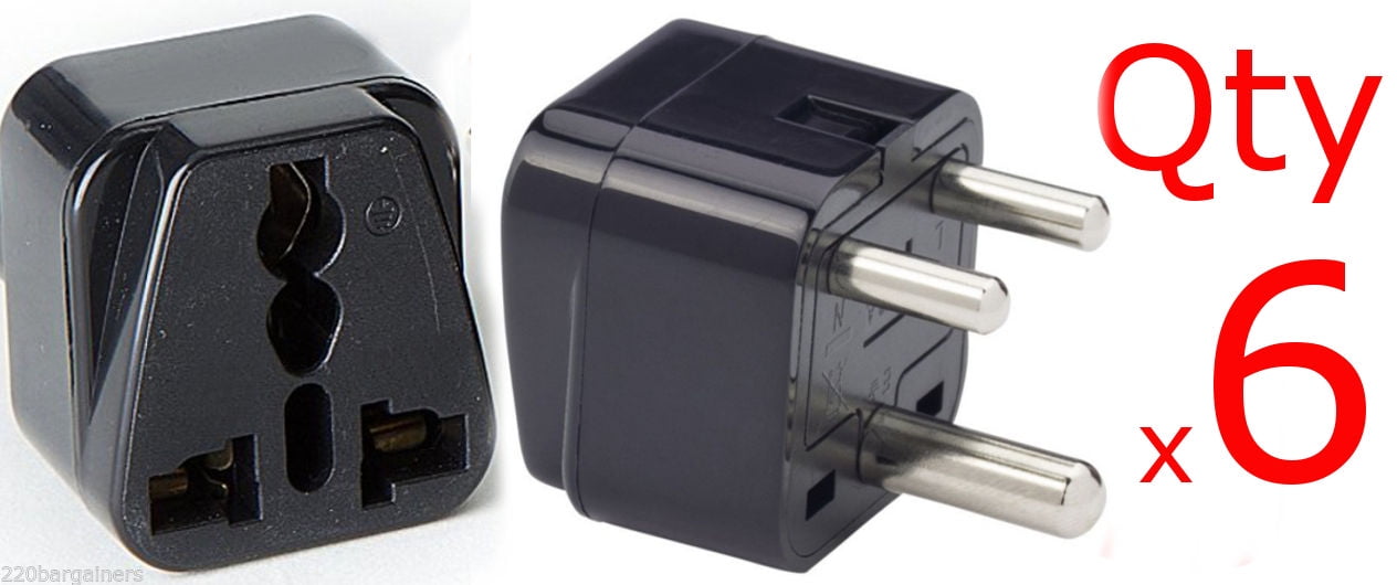 6 Pack India 3-Round Pin Plug Adapter with Universal Output Socket ...