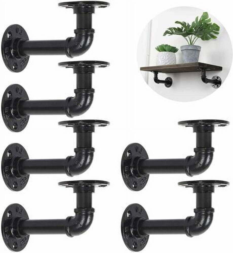 6 Pack Industrial Iron Pipe Brackets Wall Mounted Floating Shelf Home ...