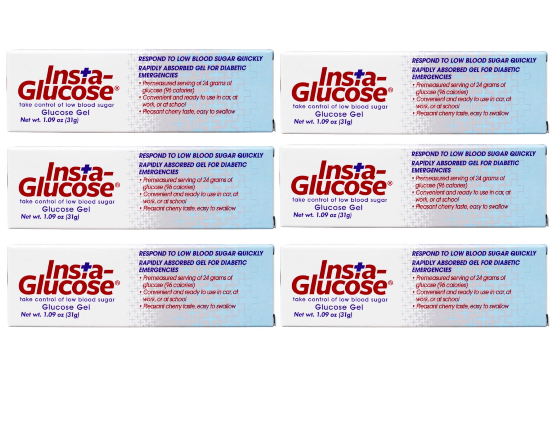 6 Pack - Insta-Glucose Gel, Respond to Low Blood Sugar Quickly Rapidly ...