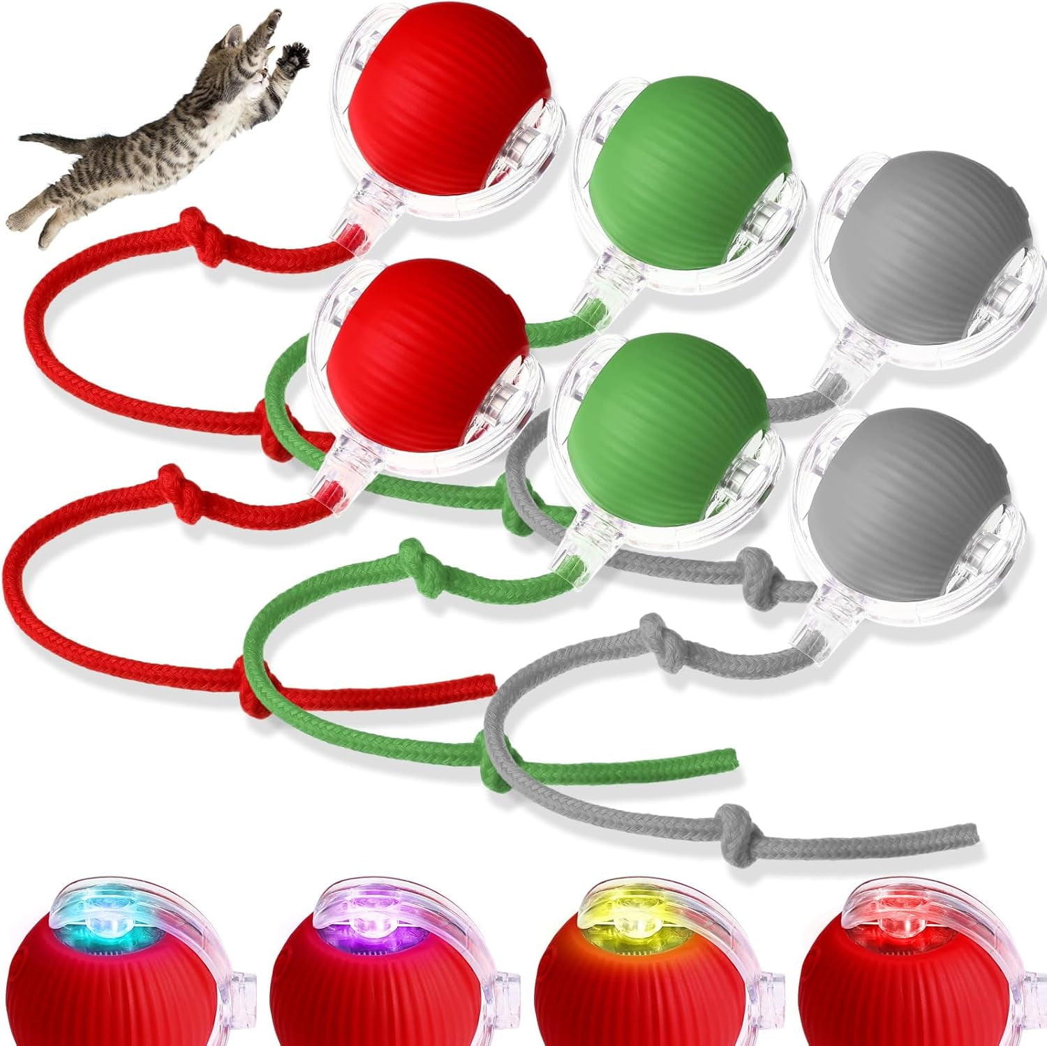6 Pack Interactive Cat Ball Toy 360° Automatic New Interactive Rolling ...