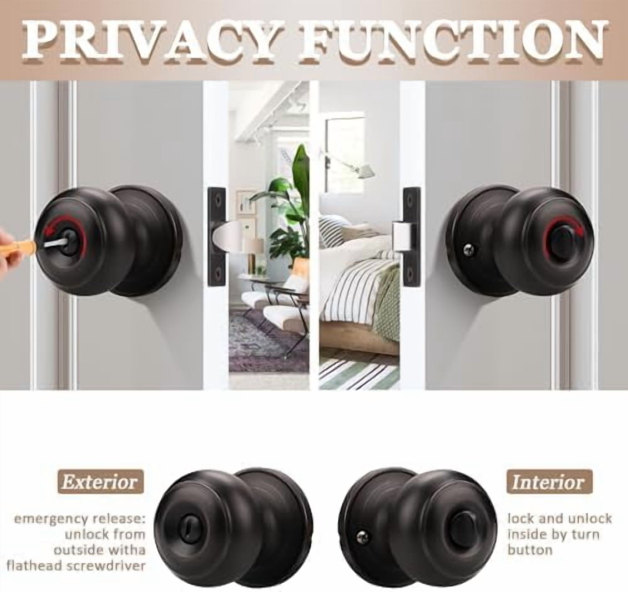 6 Pack Interior Bathroom Privacy Keyless Doorknobs Door Lock Lockset in ...