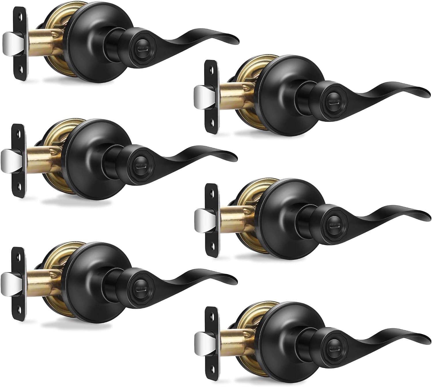 6 Pack Interior Door Knobs Matte Black Privacy Door Handles, Wave Style ...