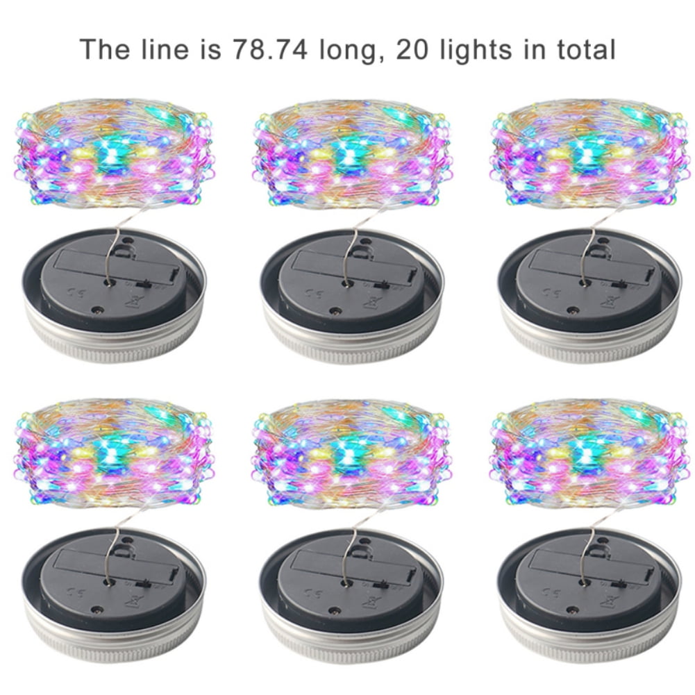 6 Pack Jar Lights, 20 LED Solar Four-Color Jar Lights Fairy String ...