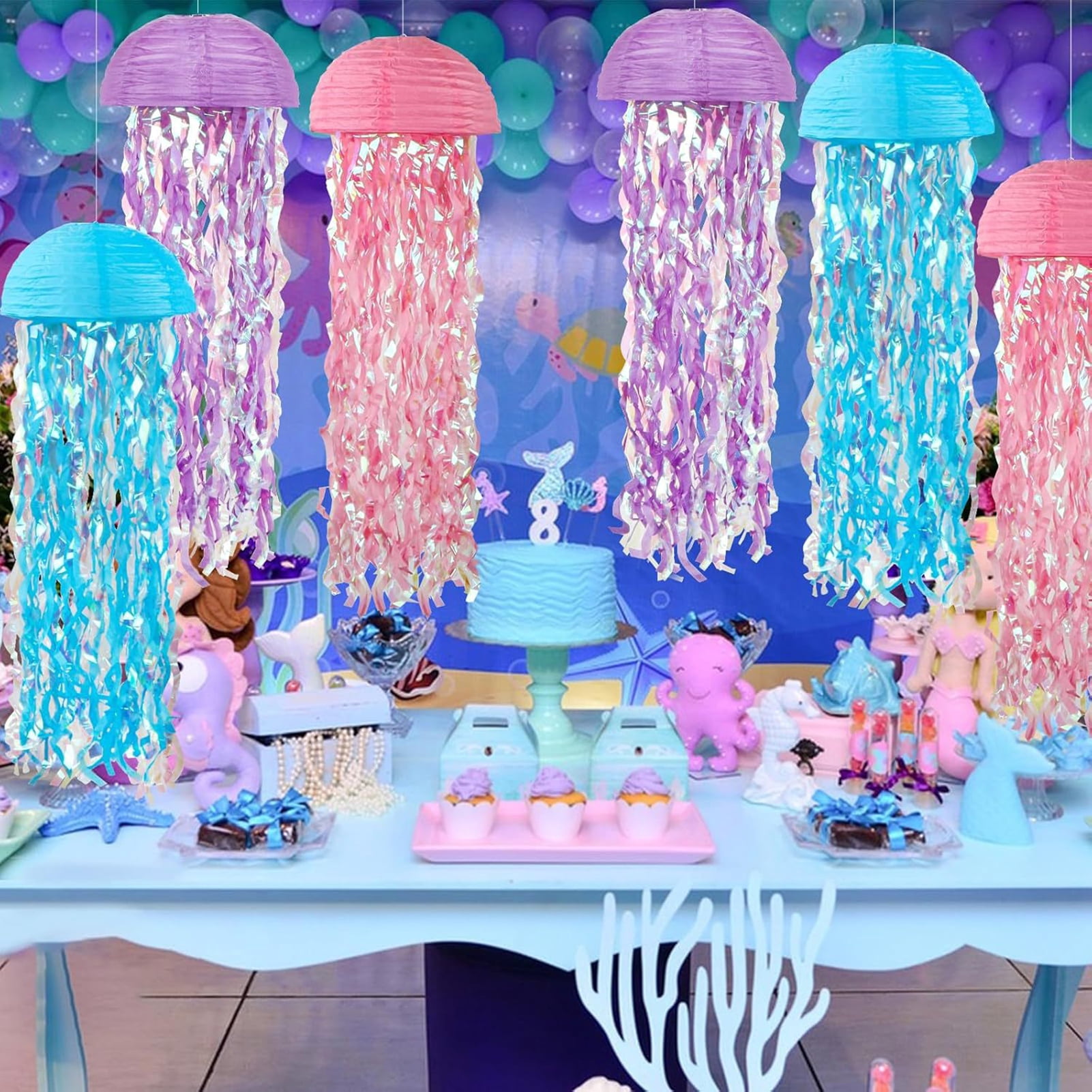 6 Pack Jellyfish Lanterns Gradient Blue Ocean Themed Paper Lantern ...
