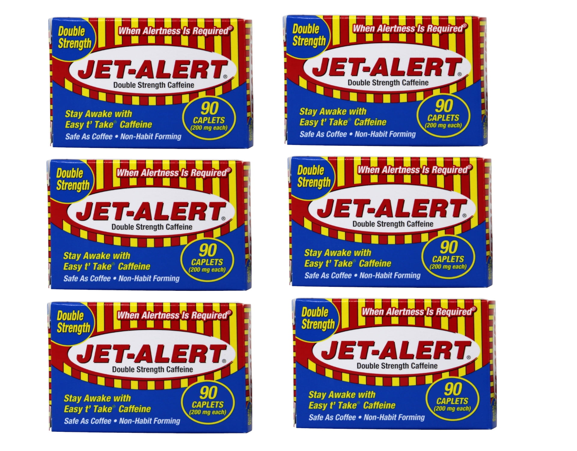 Jet Alert 6 Pack - Double Strength Stay Awake Medicine, 200mg Caffeine ...