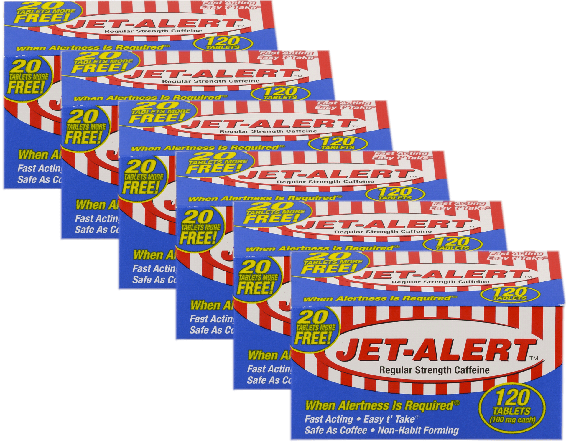 6 Pack Jet Alert Regular Strength Caffeine 100mg, Stay Awake Tablets ...