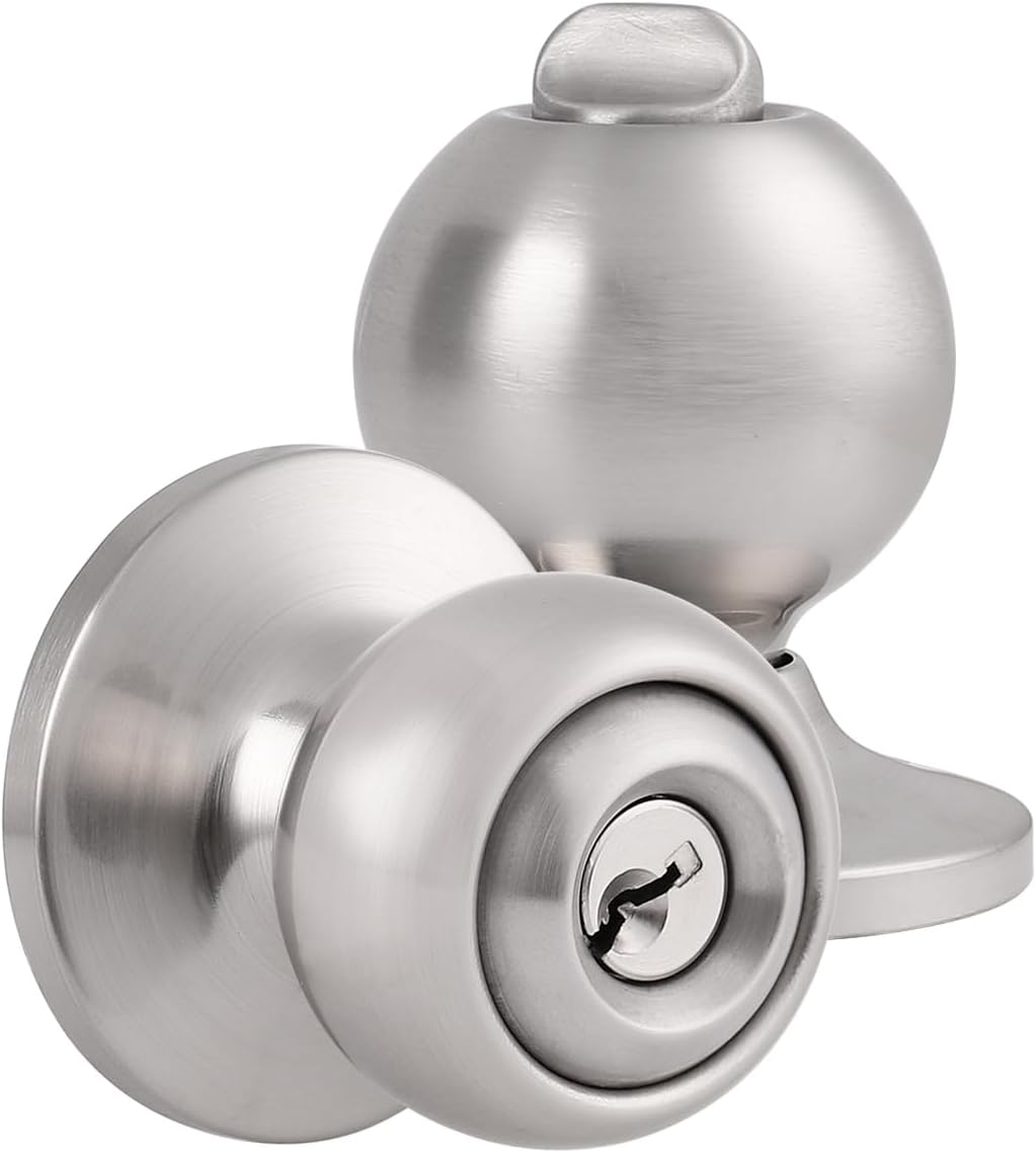 6 Pack Keyed Alike Door Knobs with Lock and Keyes, Brushed Nickel ...