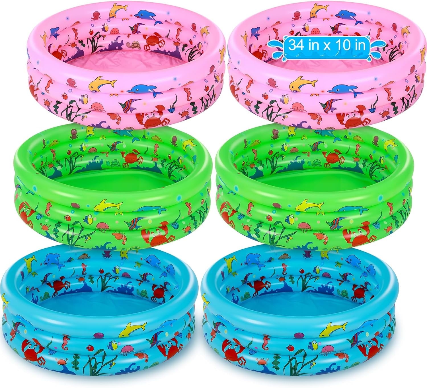 6 Pack Kiddie Pool for Toddler 34 x 10 Inch Inflatable Kids Swimming ...
