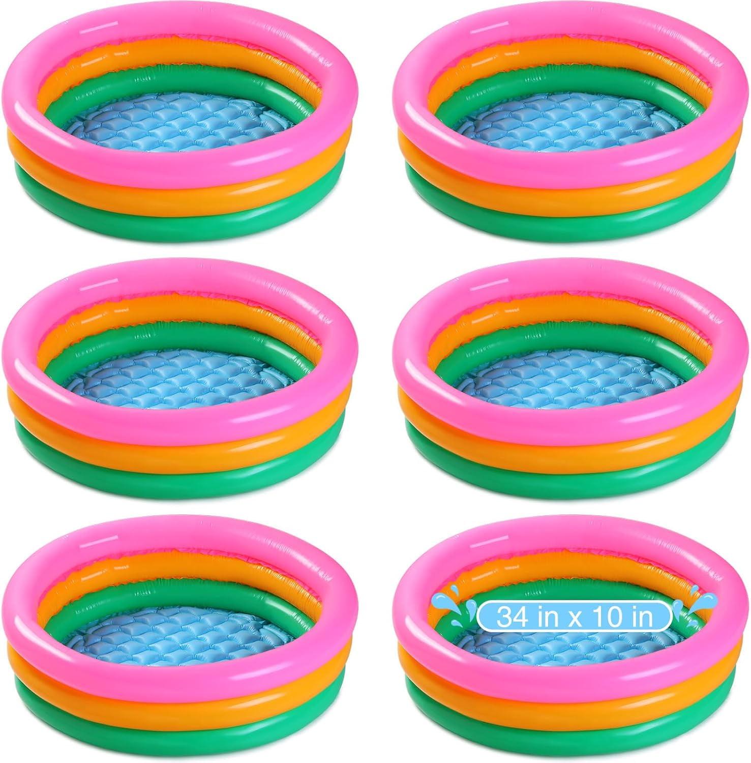6 Pack Kiddie Pool for Toddler 34 x 10 Inch Inflatable Kids Swimming ...