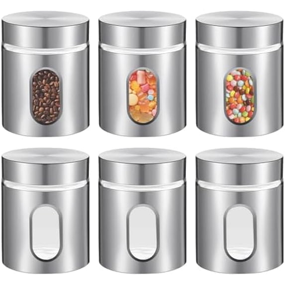 6 Pack Kitchen Canisters Set 20 oz Stainless Steel Canisters with ...