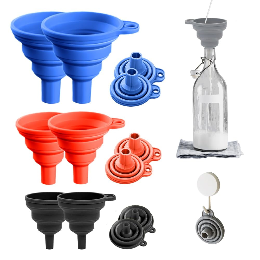 6 Pack Kitchen Funnel Set, 2025 New Food Funnel Silicone Collapsible Funnels for Kitchen ...