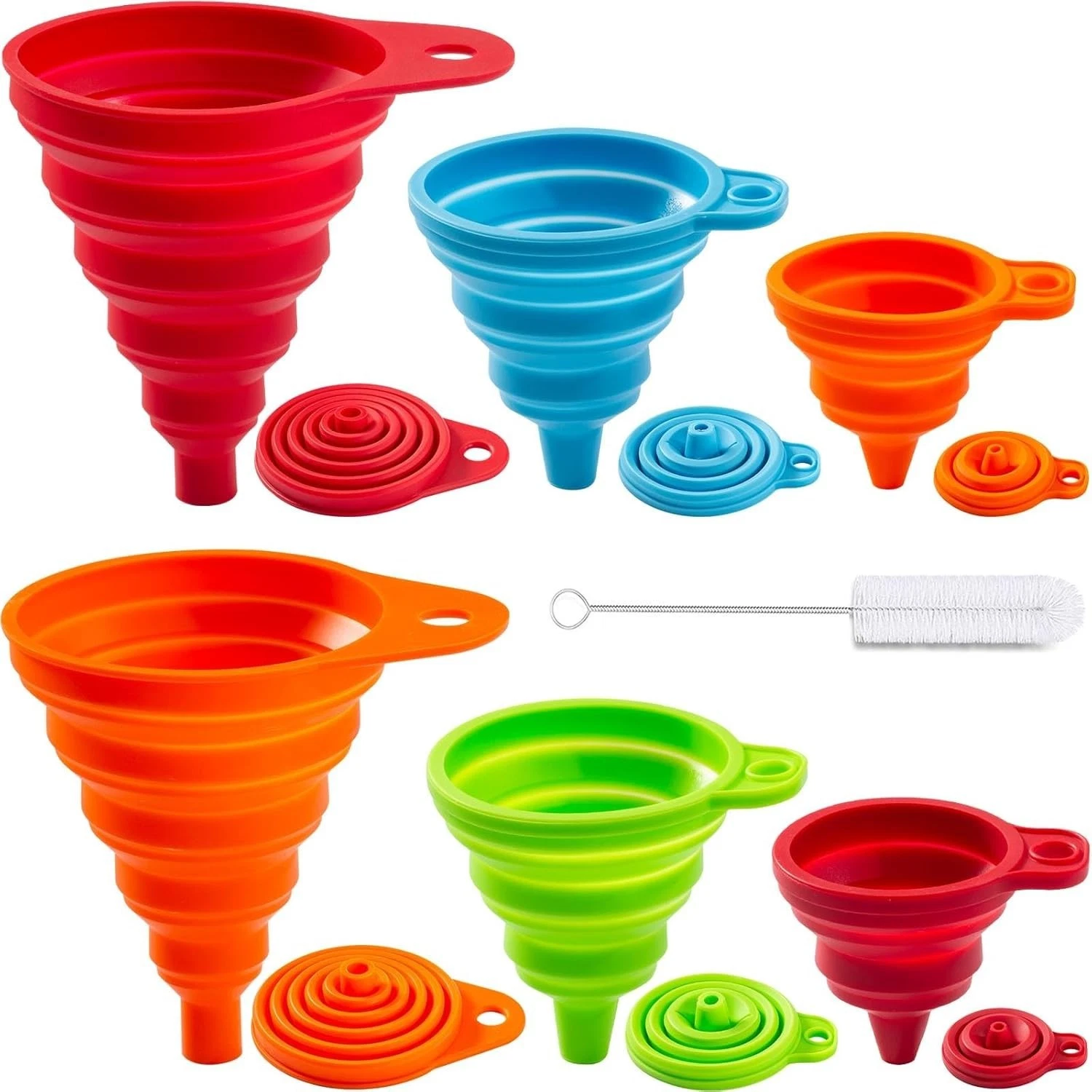 6 Pack Kitchen Funnel Set - Food Grade Silicone Collapsible Funnel ...