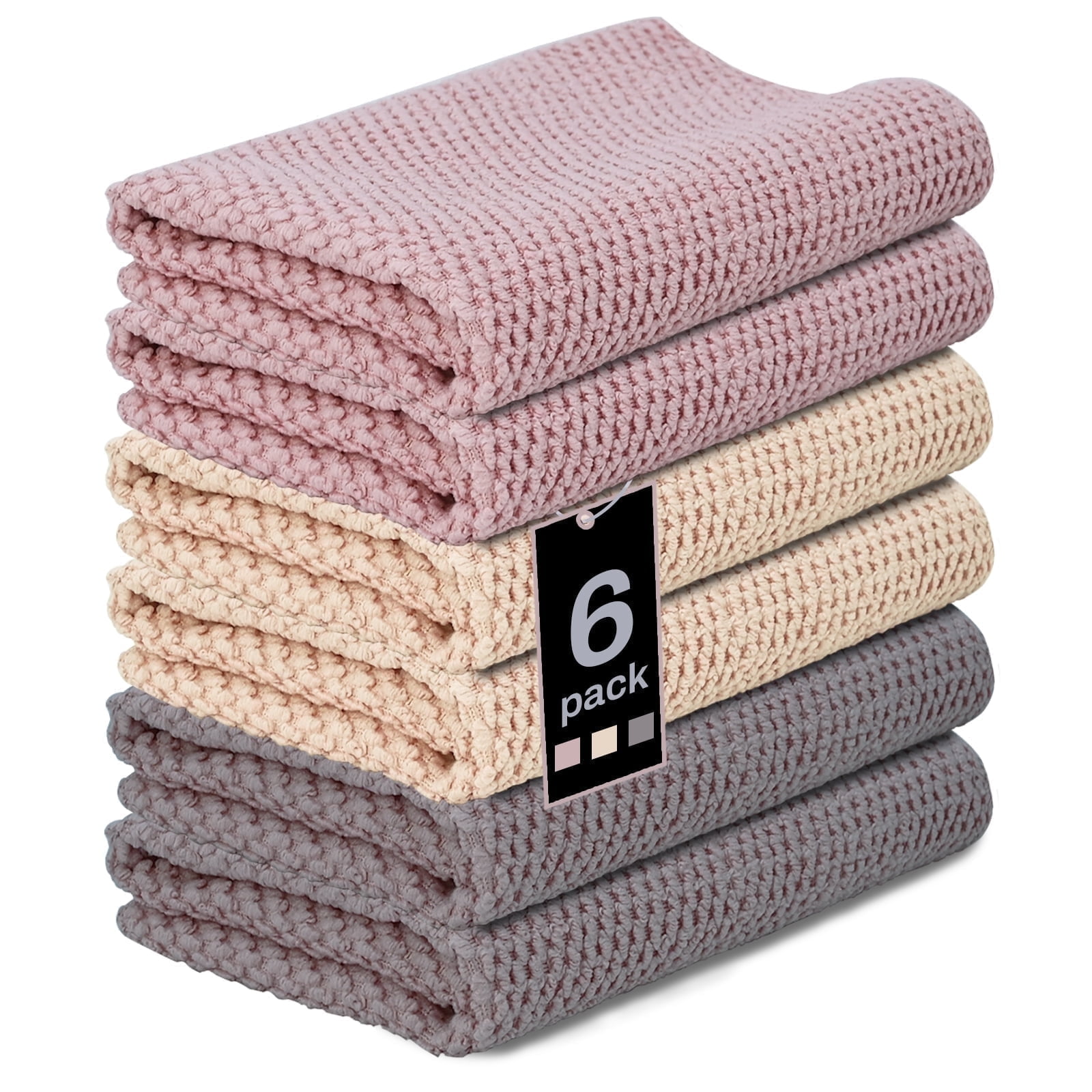 Soulgenix Cotton Kitchen Towels, 6 Pack Absorbent Dish Cloths, Scratch ...