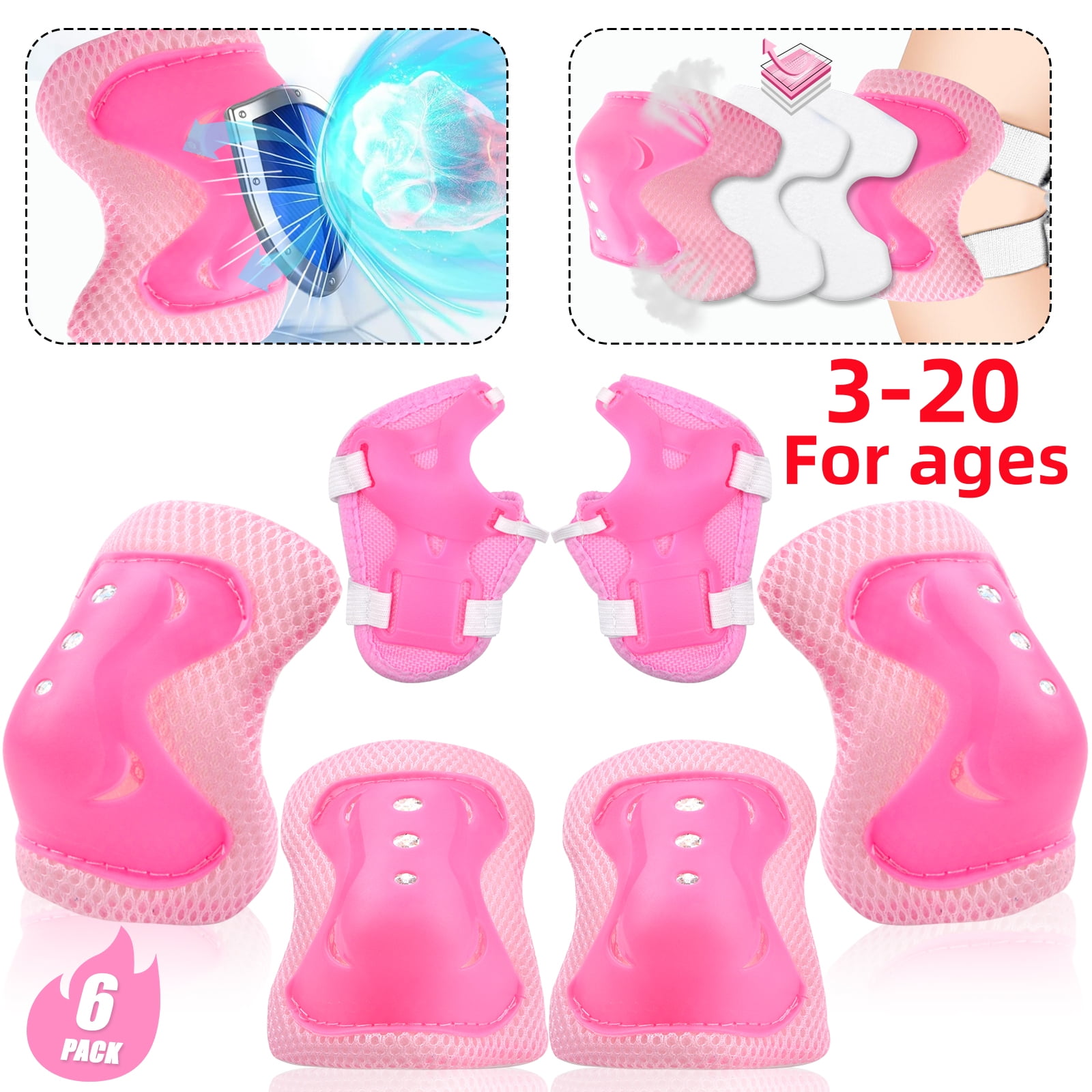 6 Pack Kids' Protective Gear Set - Knee, Elbow & Wrist Pads for Skating ...