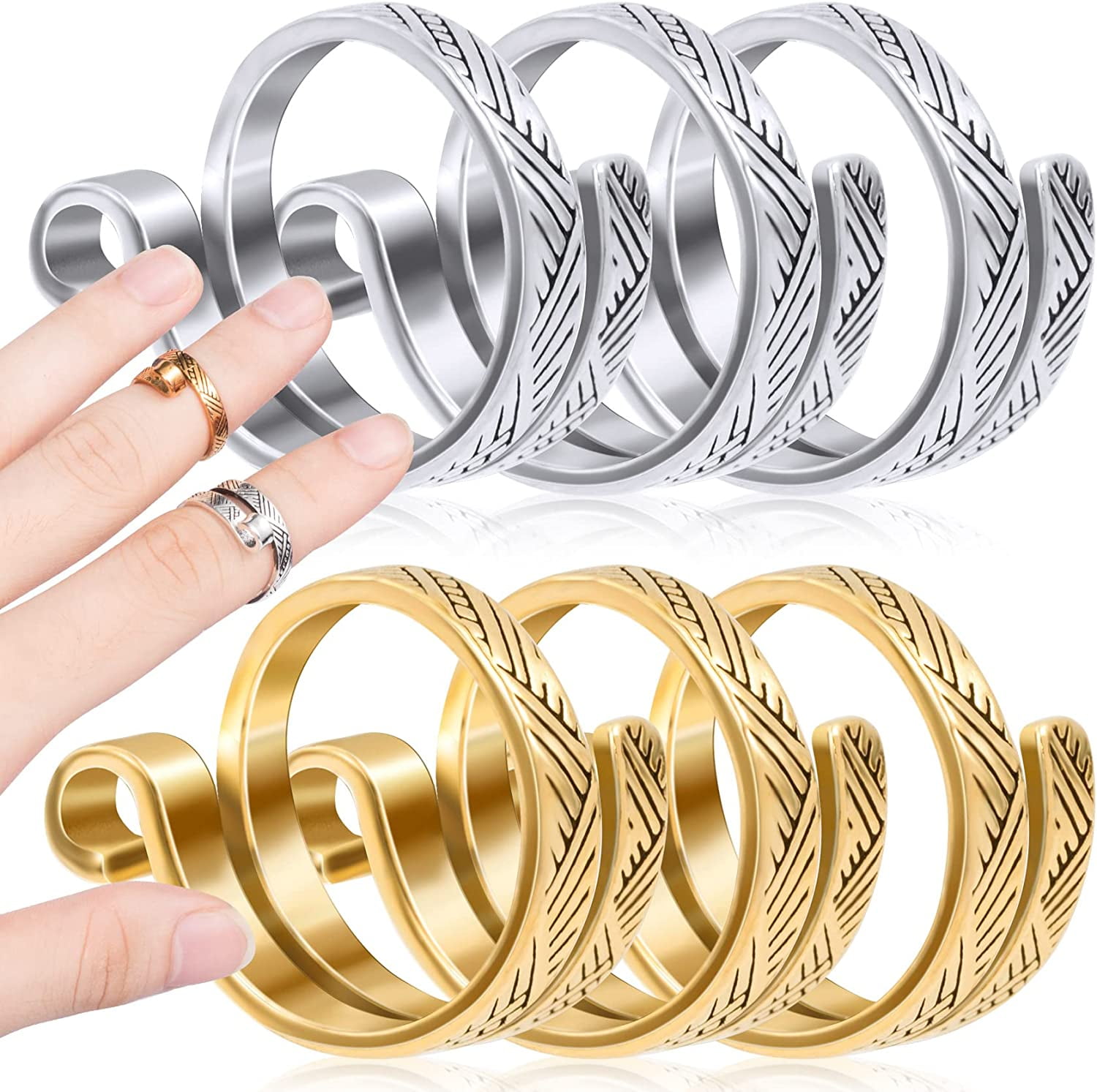 6 Pack Knitting Crochet Loop Ring for Fingers, Adjustable Crochet ...