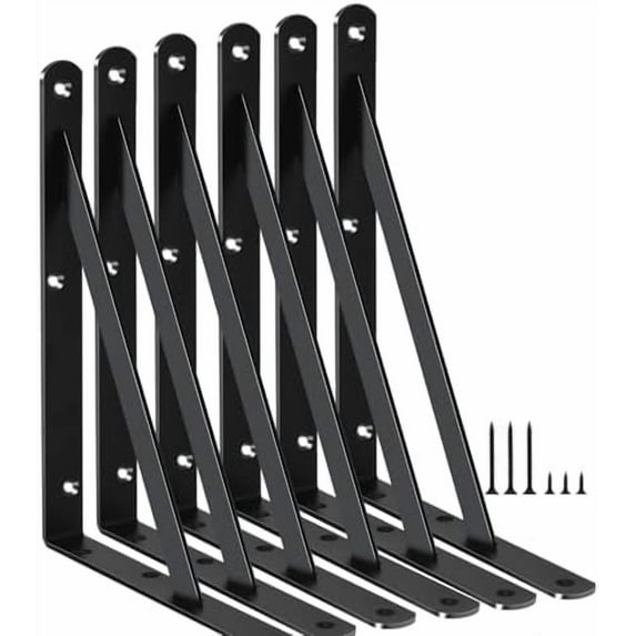6 Pack L8 x H 6" Black Heavy Duty Shelf Brackets with Screws Metal ...