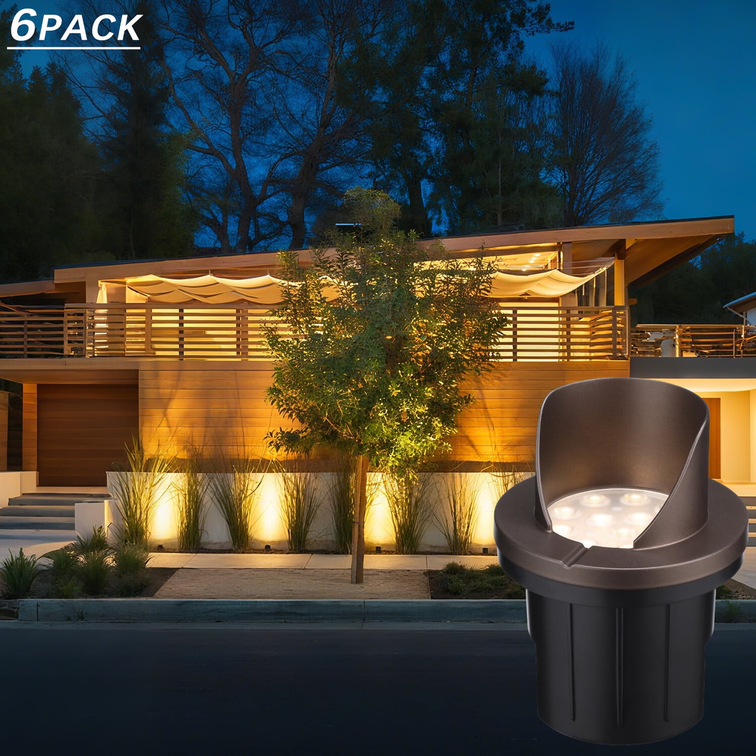 6 Pack LED In-Ground Well Lights, 6W Low Voltage Shielded Landscape ...