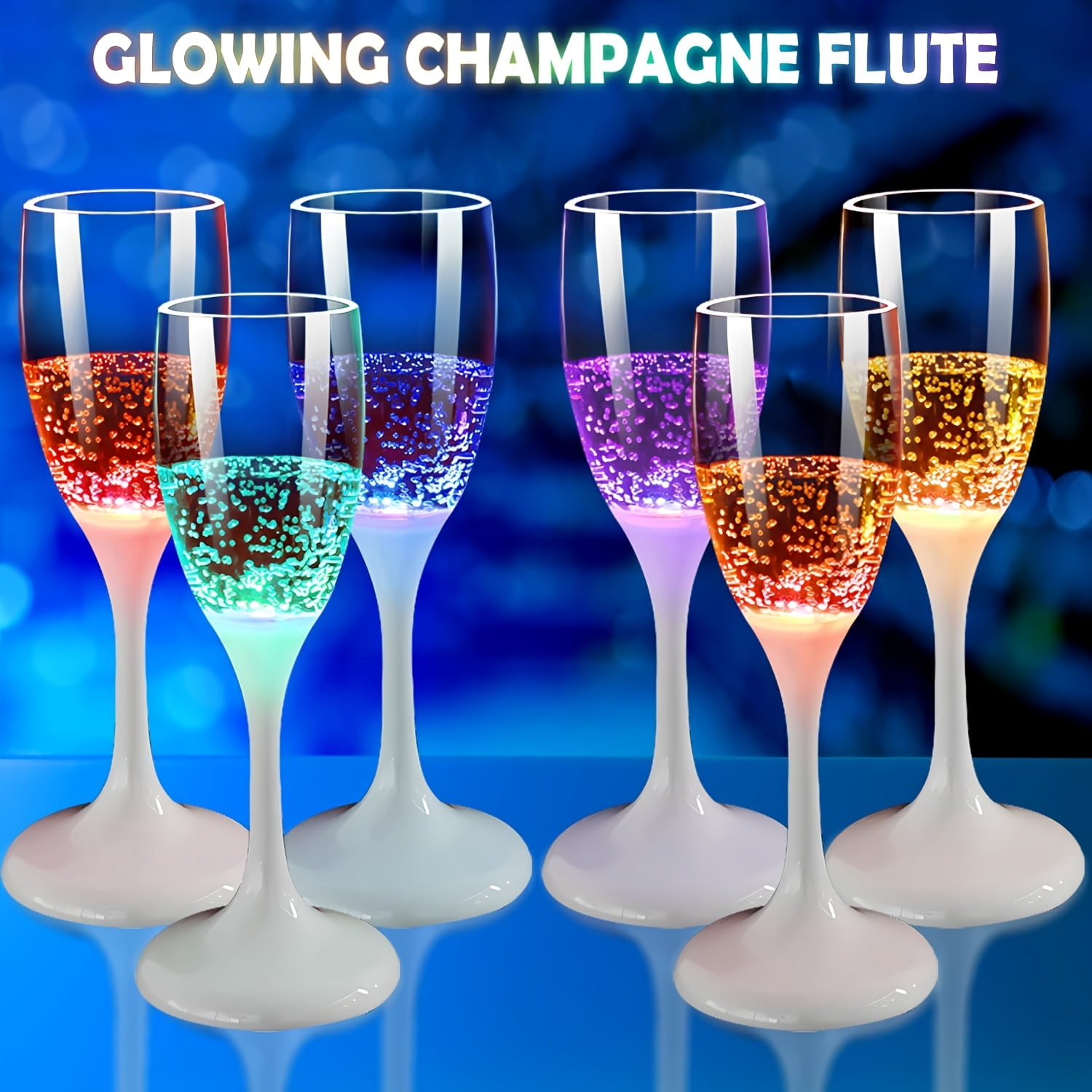 6-Pack LED Light Up Wine Champagne Flutes - Colored Plastic Glow-in-the ...