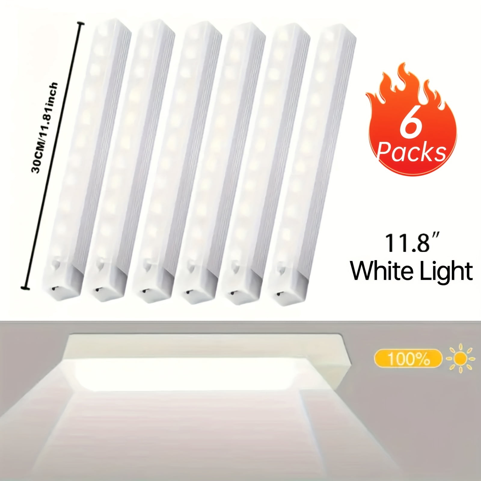6-Pack LED Motion Sensor Cabinet Light, Wireless Rechargeable, Magnetic ...