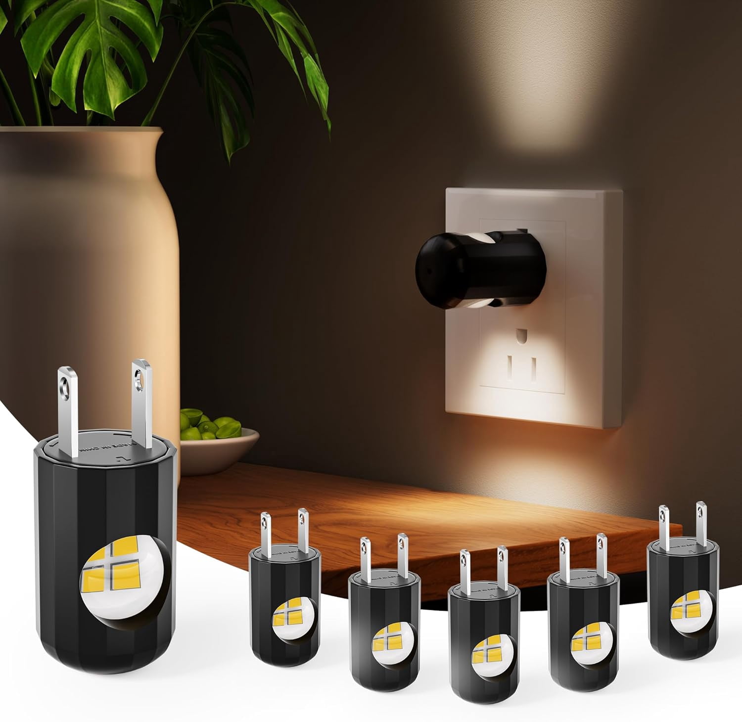 6 Pack LED Night Lights with Dusk to Sensor, 3000K Soft White, Plug in ...