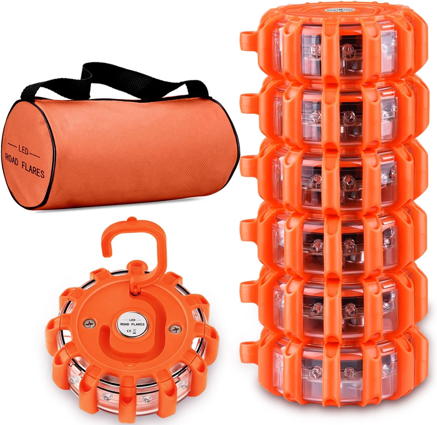 6 Pack LED Road Flares Emergency Lights Roadside Safety Beacon Disc ...