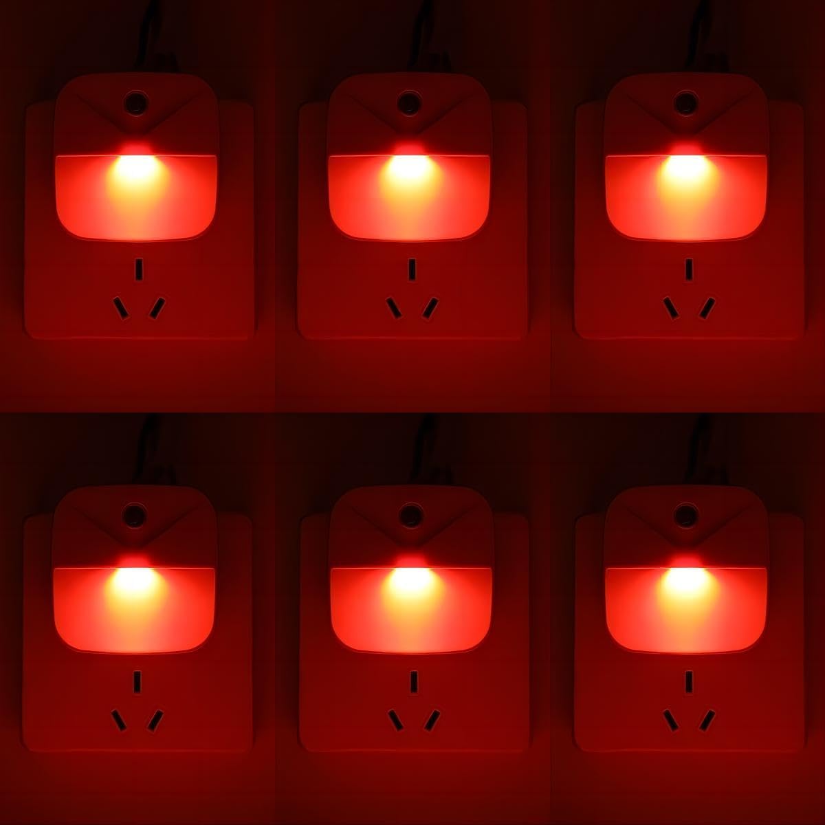 6 Pack LED red Night Lights Plug into Wall, Dusk to Dawn Sensor ...