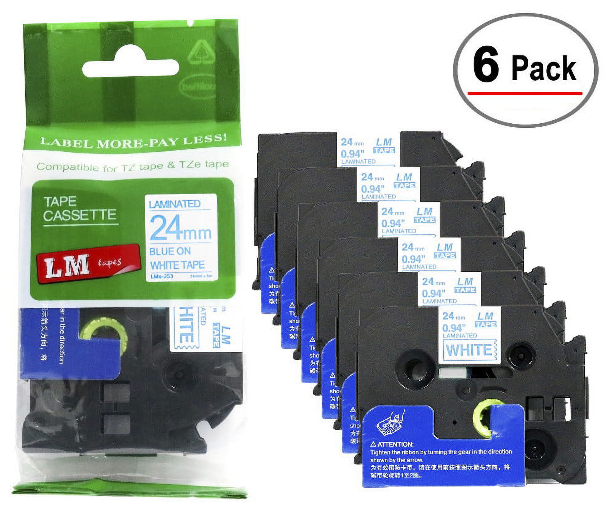 6/Pack LM Tapes - Premium 1" Blue Print on White Label (24mm 0.94 ...