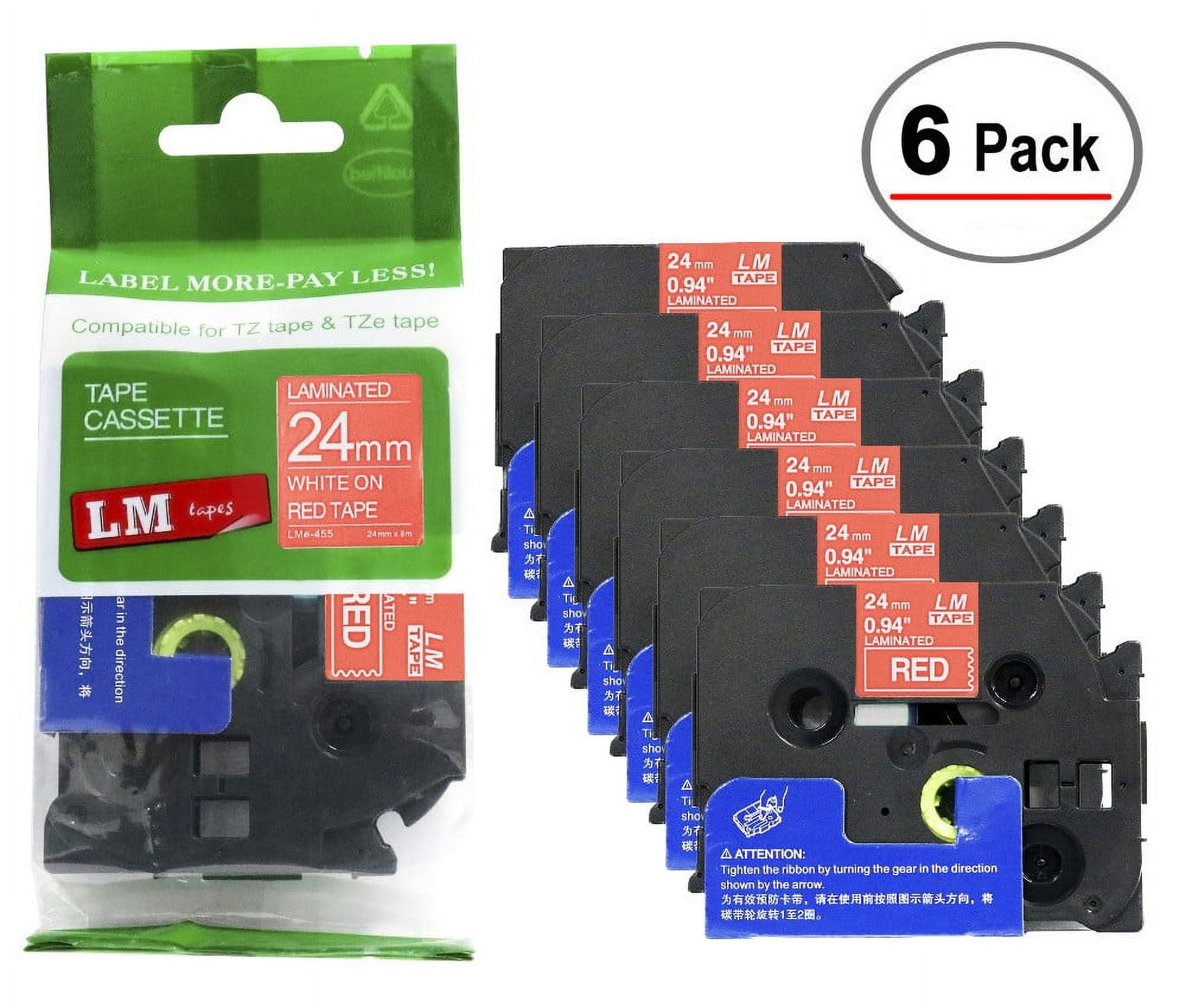 6/Pack LM Tapes - Premium 1" White Print on Red Label (24mm 0.94 ...