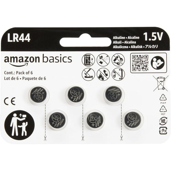 6-Pack LR44 Alkaline Button Coin Cell Battery, 1.5 Volt, Long Lasting ...