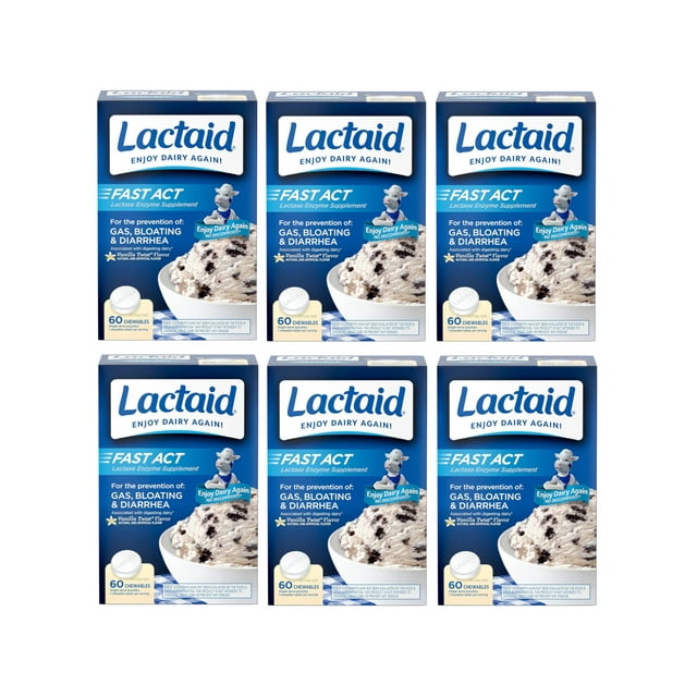 6 Pack Lactaid Fast Act Lactase Enzyme Supplement Vanilla 60 Caplets ...
