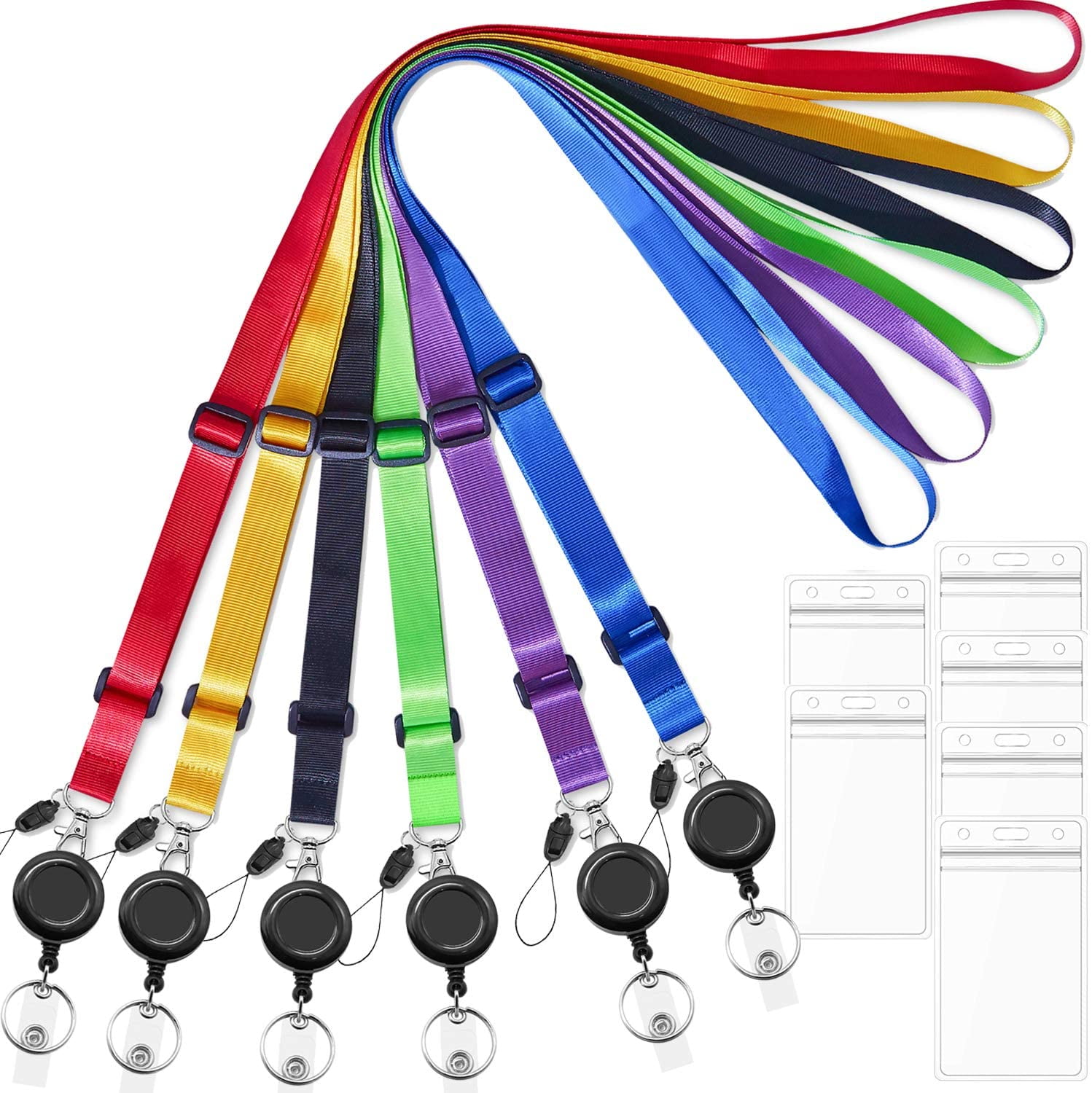 6 Pack Adjustable Lanyards with ID Badge Holder, Waterproof, Extendable ...