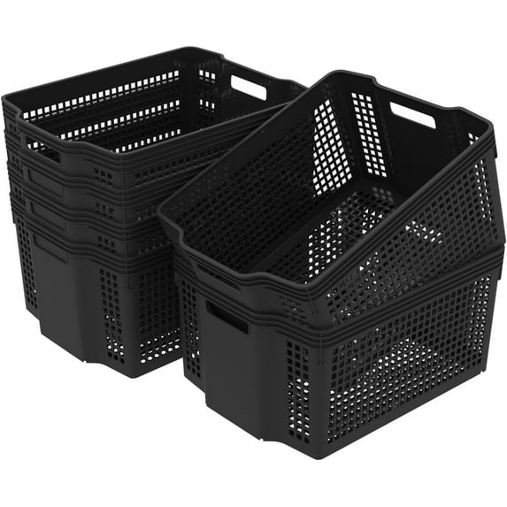 6-Pack Large Black Plastic Deep Stacking Baskets - Multi-Purpose ...