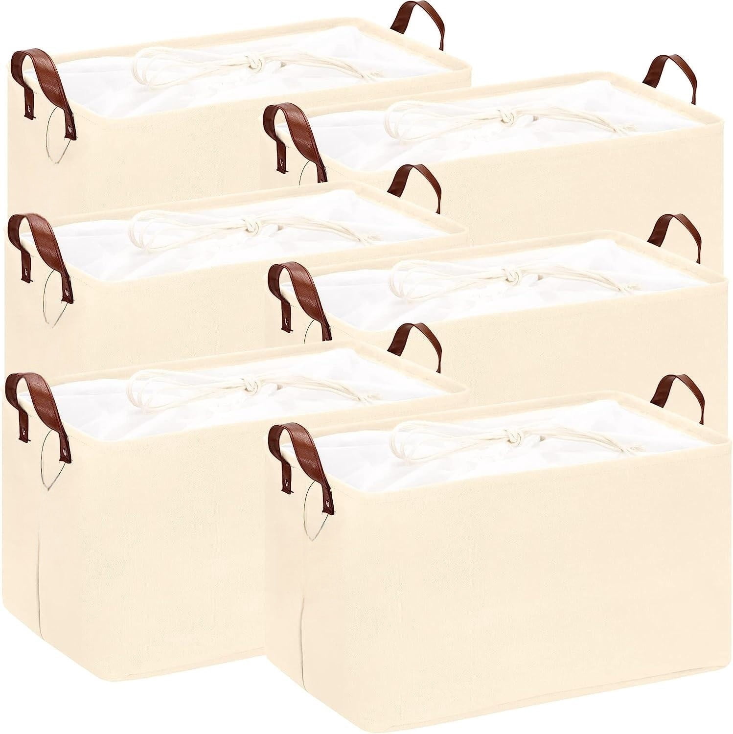 6-Pack Large Canvas Fabric Storage Baskets with Handles, 31L Rectangle ...