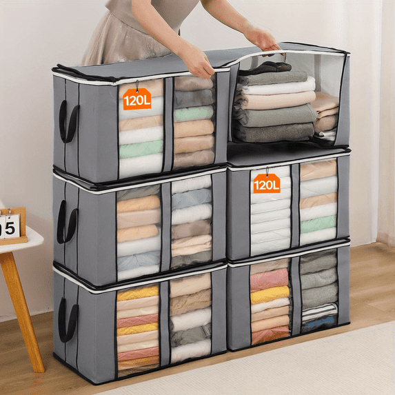 6-Pack Large Capacity Clothes Storage Bags - Foldable Fabric Organizers ...