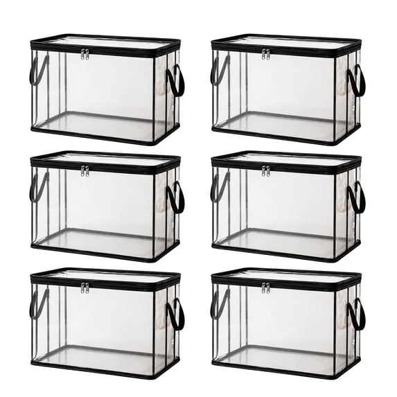 6 Pack Large Clear Thick Plastic Storage Box with Hinged Lid, Heavy ...