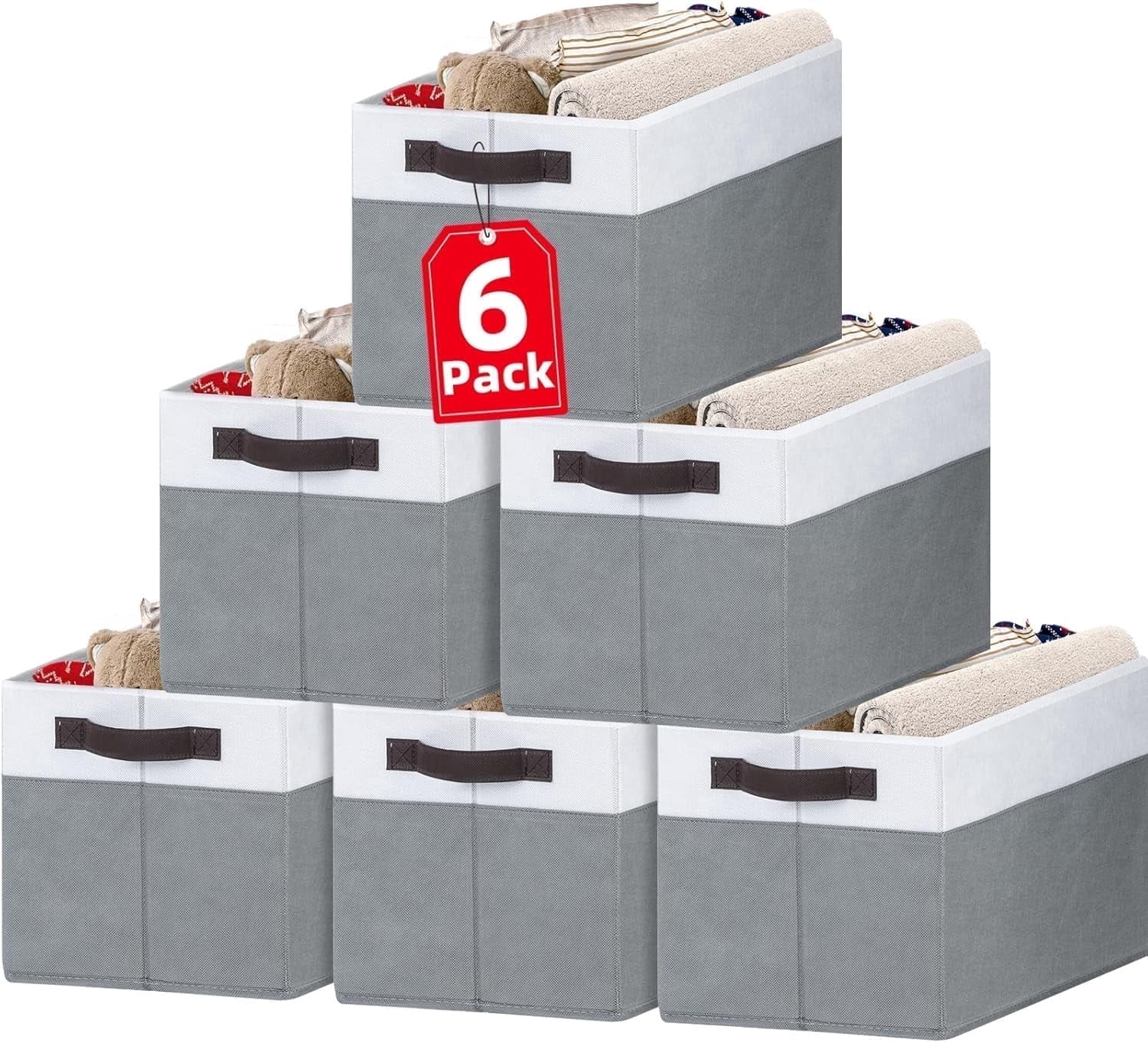 6 Pack Large Fabric Storage Bins, Foldable Closet Organizer Baskets for ...