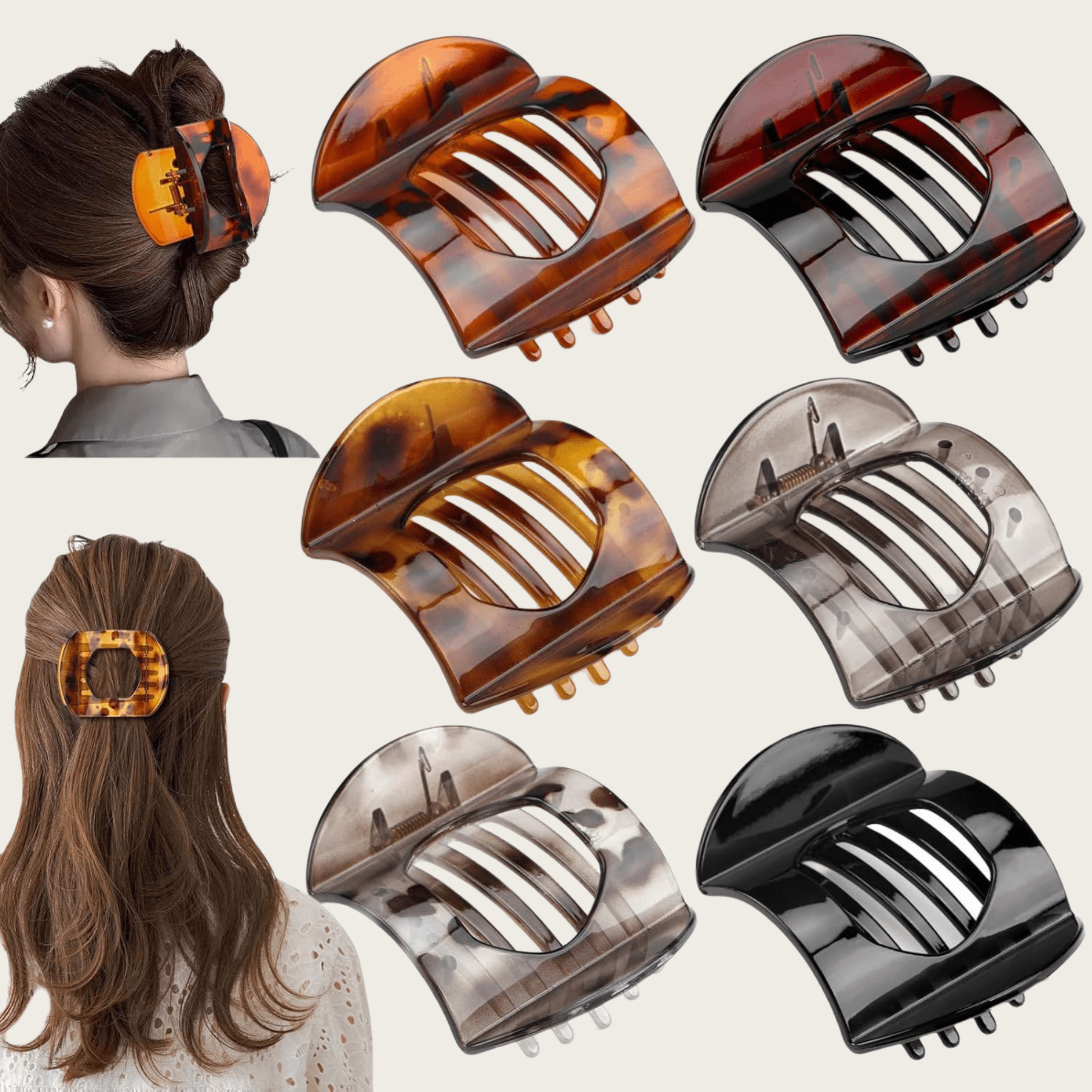 6 Pack Large Flat Hair Clips for Women Girls, Strong Hold French Claw ...