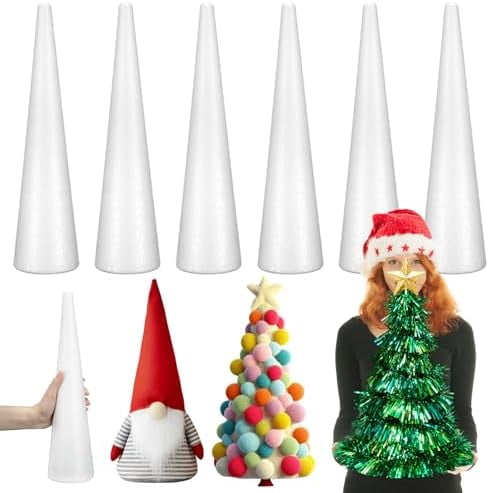 6 Pack Large Foam Cones for DIY Crafts 15 x 3.8 Inch White Polystyrene ...