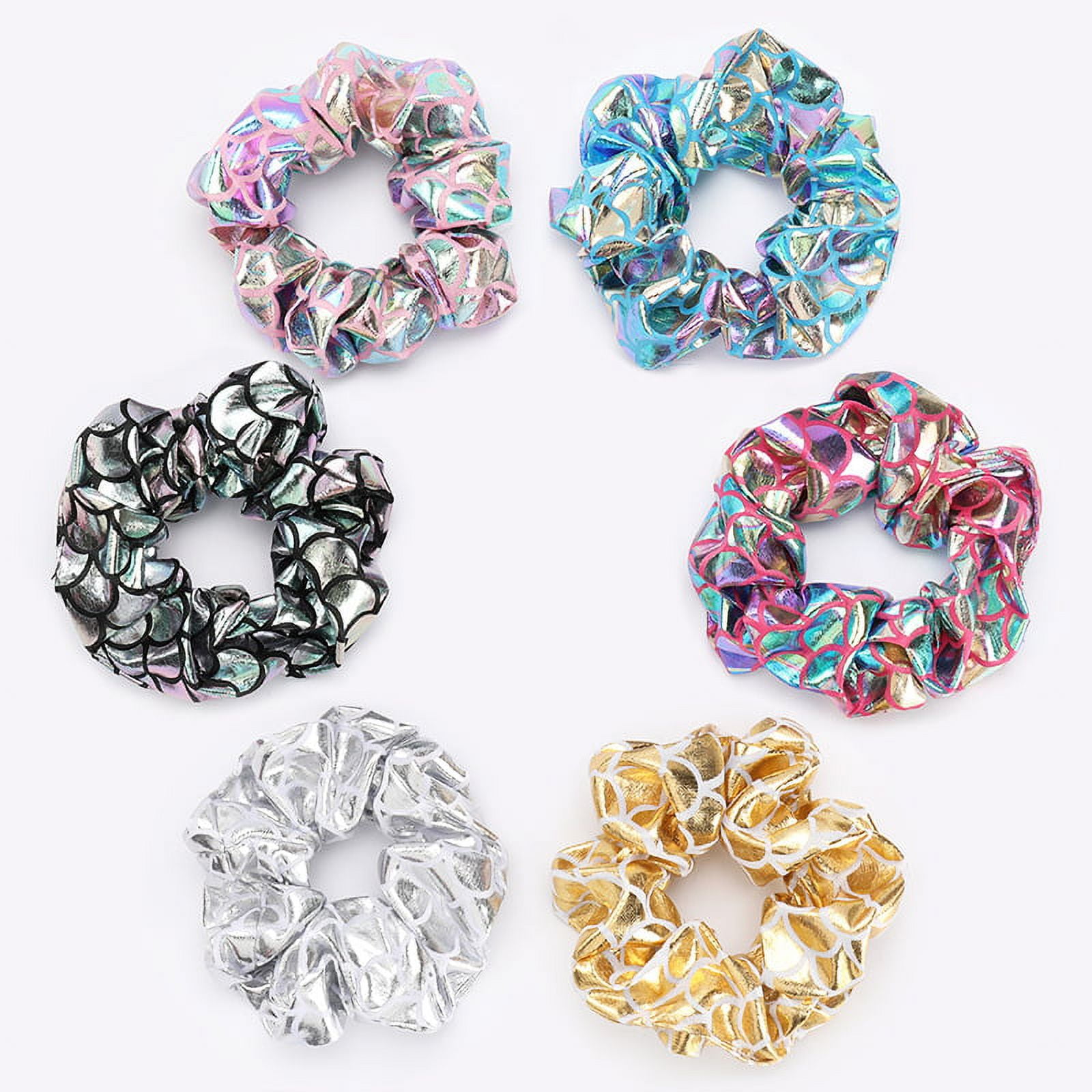 6 Pack Large Gold Metallic Lame Leaf Hair Scrunchies Shiny Hair Bobbles ...