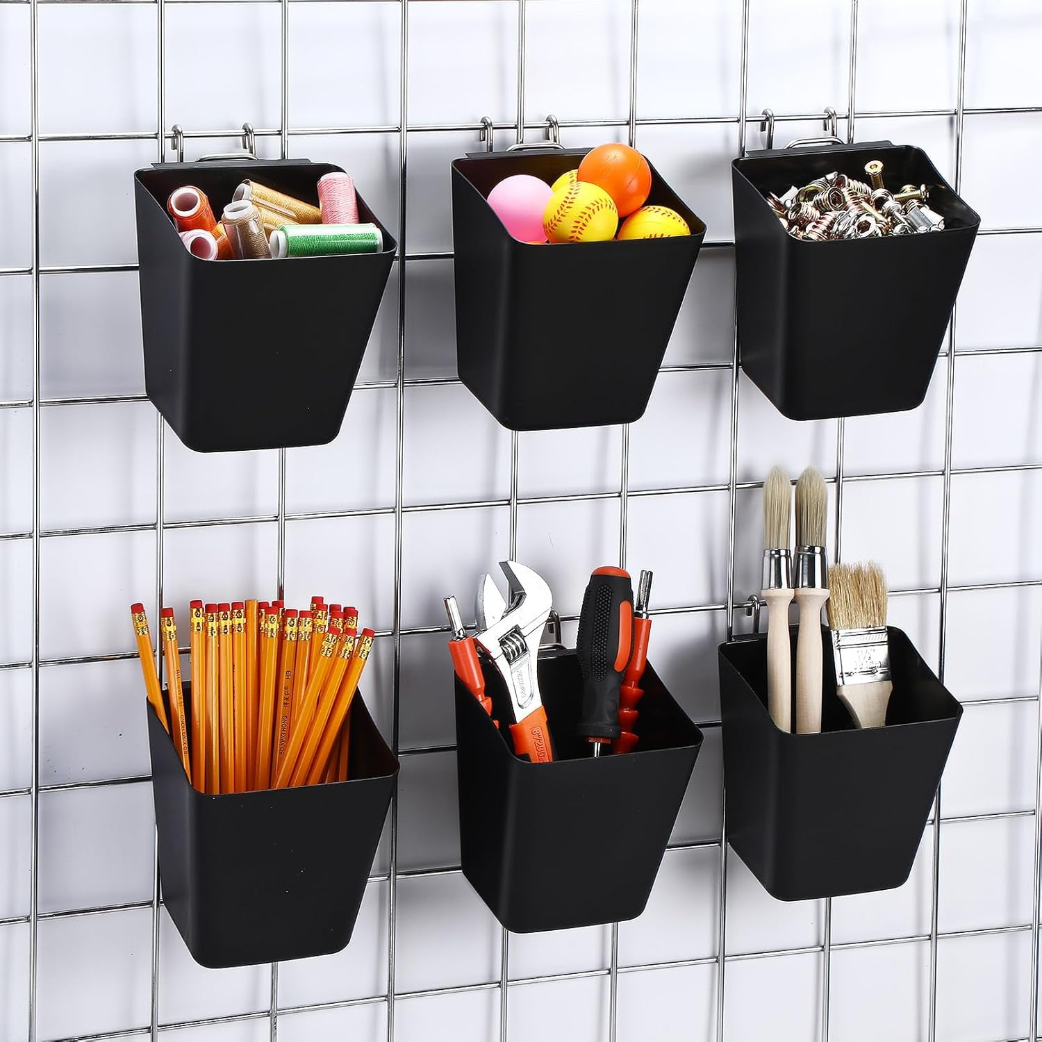 6 Pack Large Gridwall Cups Gridwall Storage Bin with Hooks Hanging ...