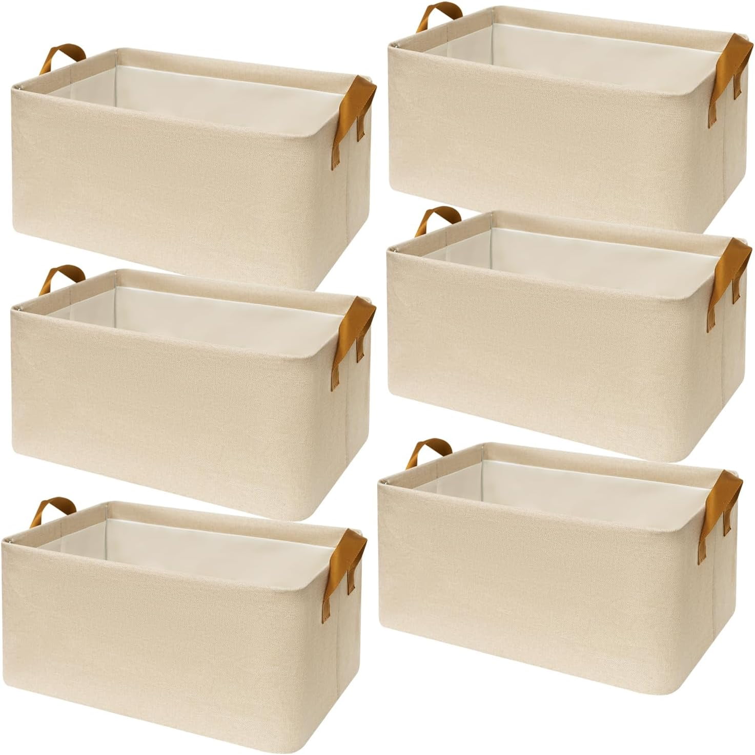 6 Pack Large Linen Bins for Closet Organization with Handles (Beige 18. ...
