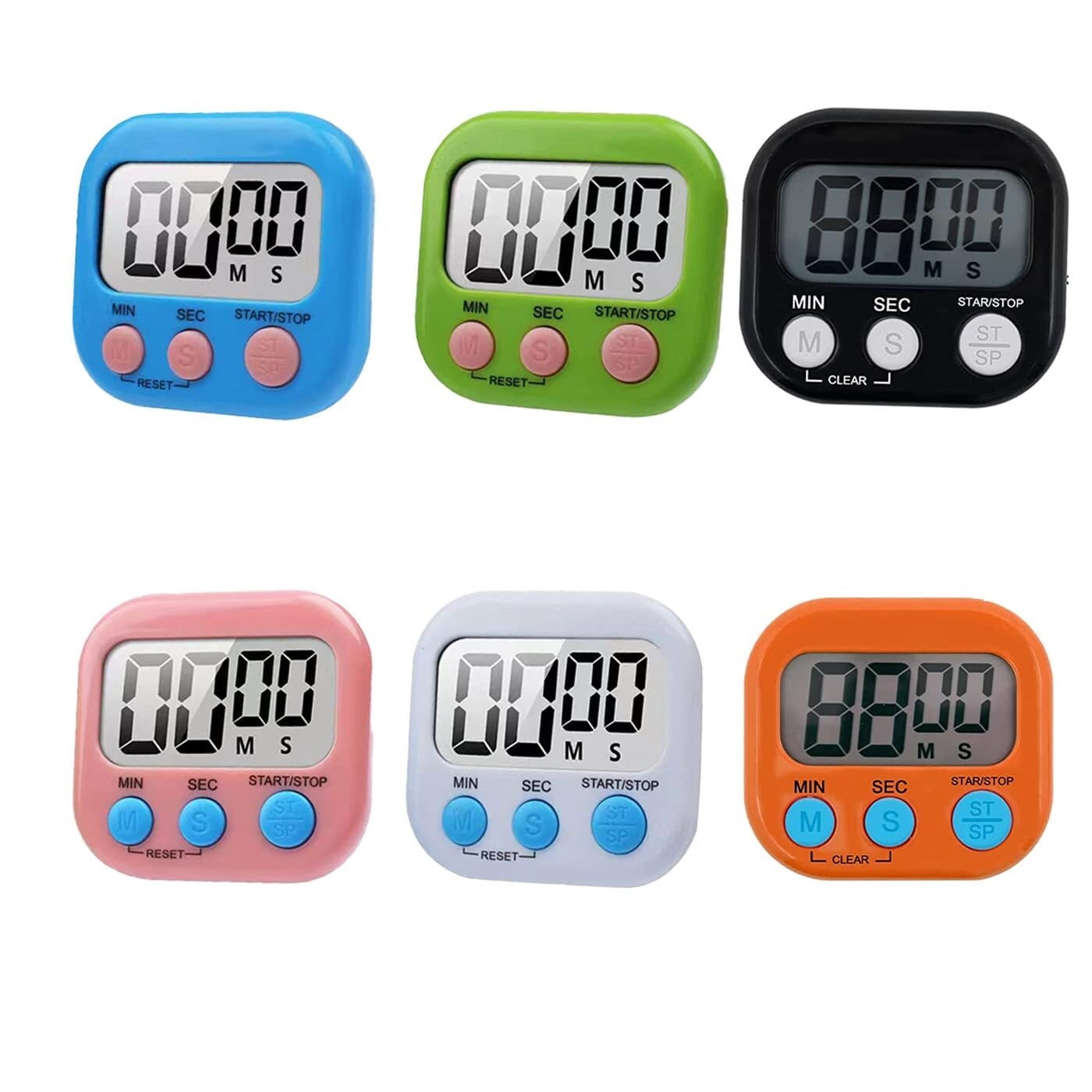 6 Pack Large Screen Digital Kitchen Timer, Magnetic Kitchen Timer, Big Digits Loud Alarm ...
